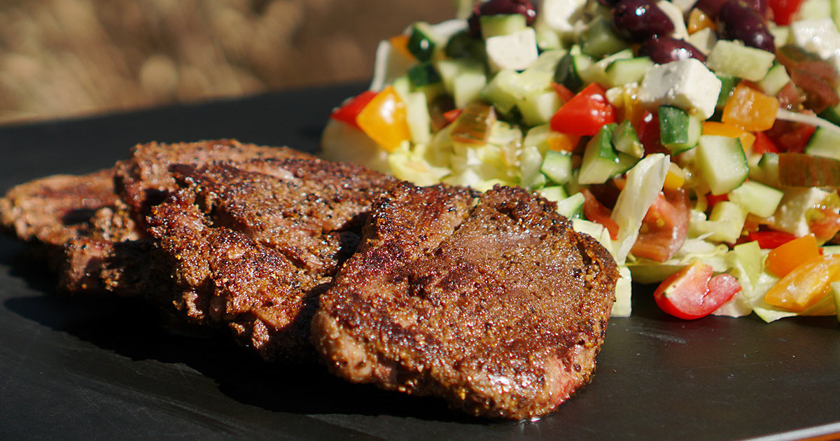 Dry Rub Lamb Leg Steak with Greek Salad | Snowys Blog